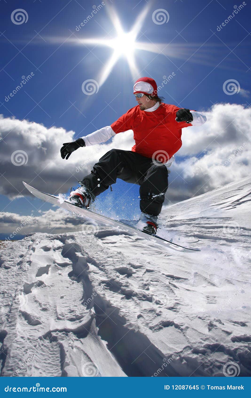 Snowboarder Jumping Against Blue Sky Stock Image - Image of person ...