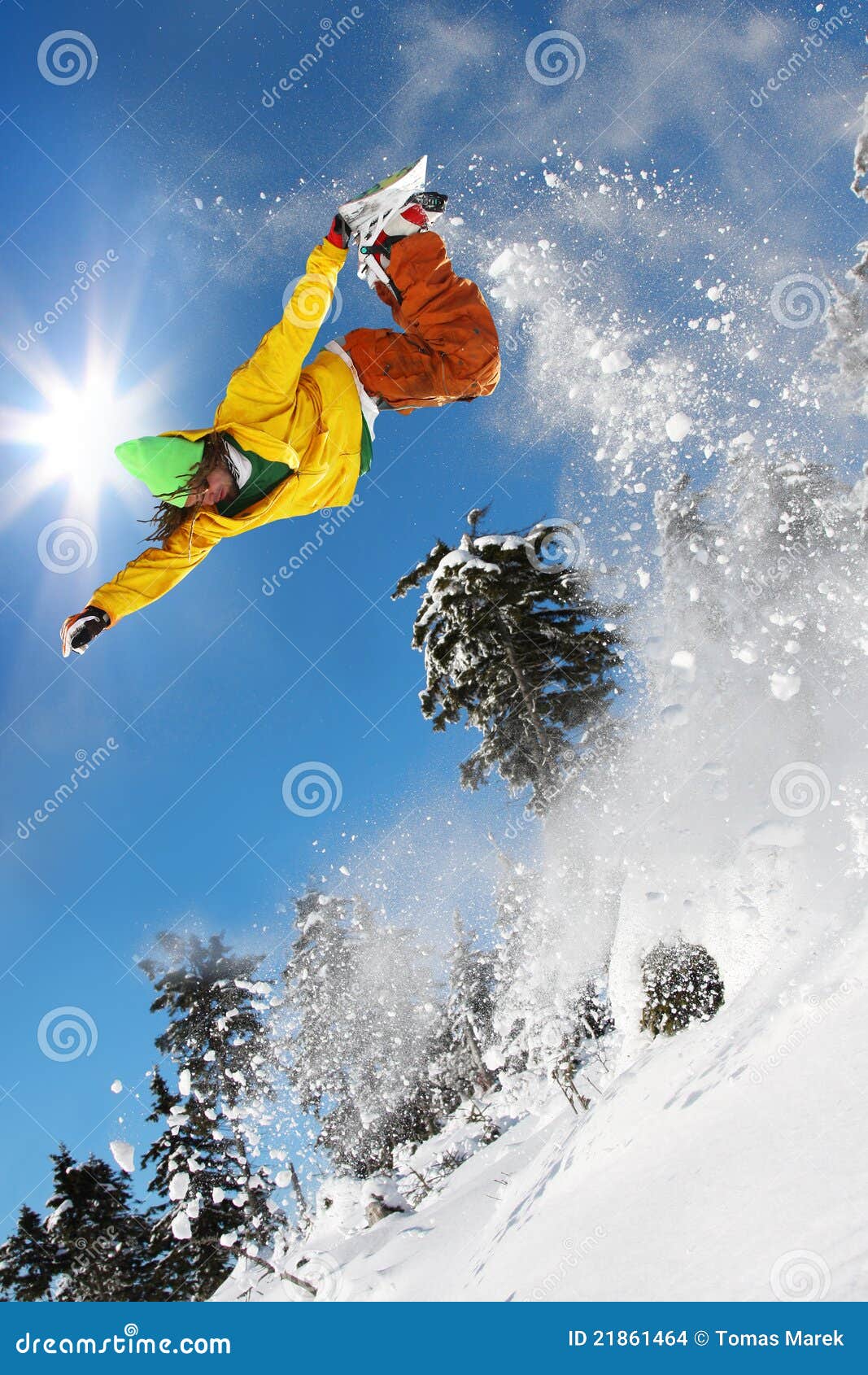 Snowboarder Jumping Against Blue Sky Stock Photo - Image of board ...