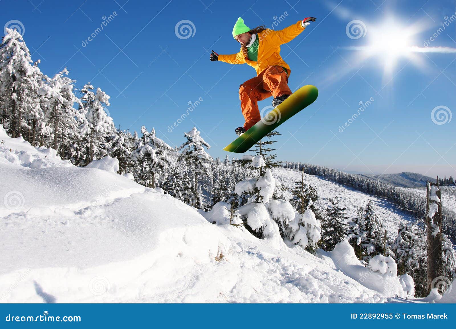 Snowboarder Jumping Against Blue Sky Stock Image - Image of fast ...