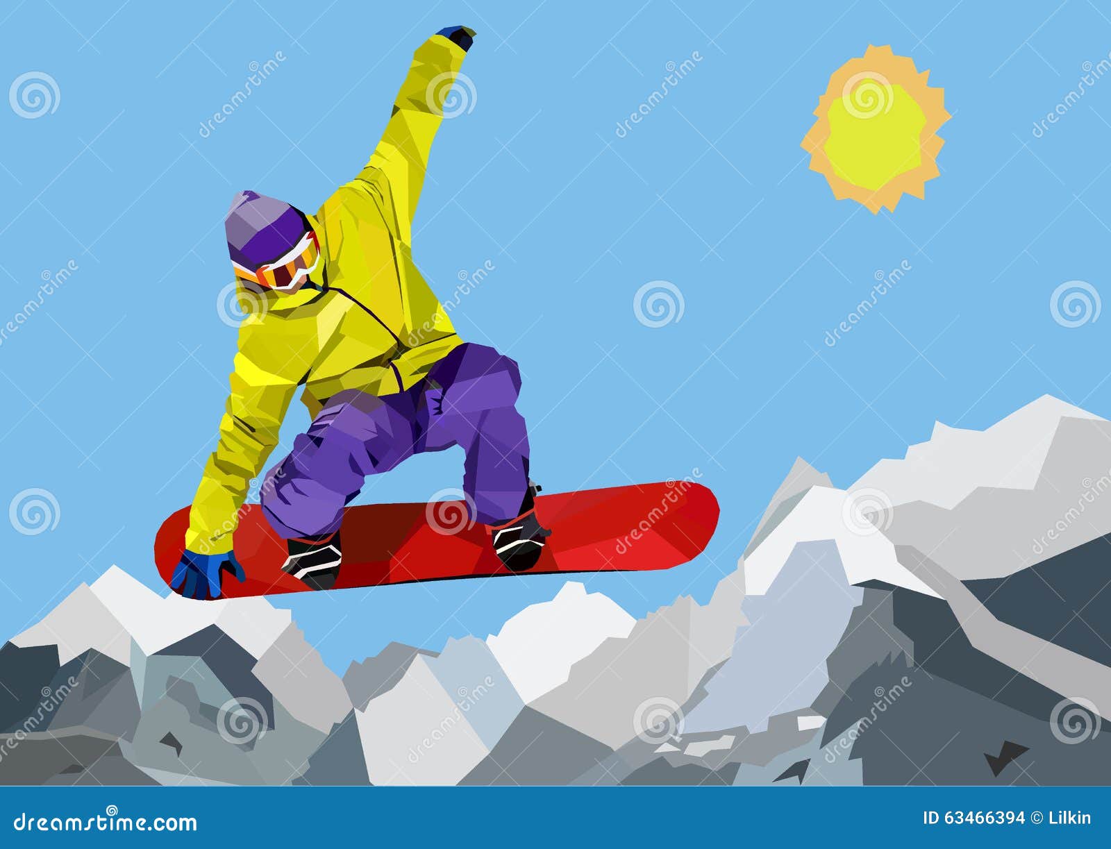 Snowboarder Jumping in Mountains Stock Vector - Illustration of ...