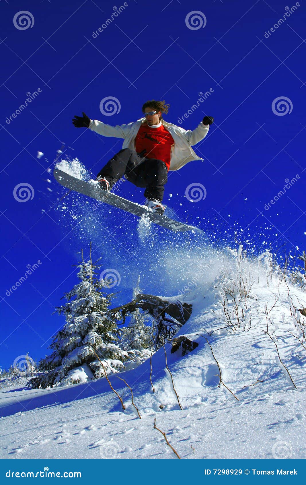 Snowboarder Jumping Over the Tree Stock Image - Image of fast, crazy ...