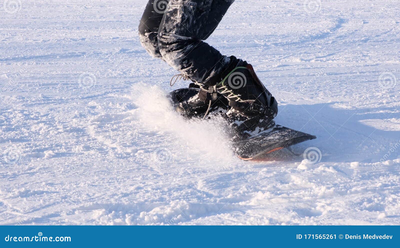 Snowboarder Jumping on a Snowboard, Close-up, Snowboarder Feet Stock ...
