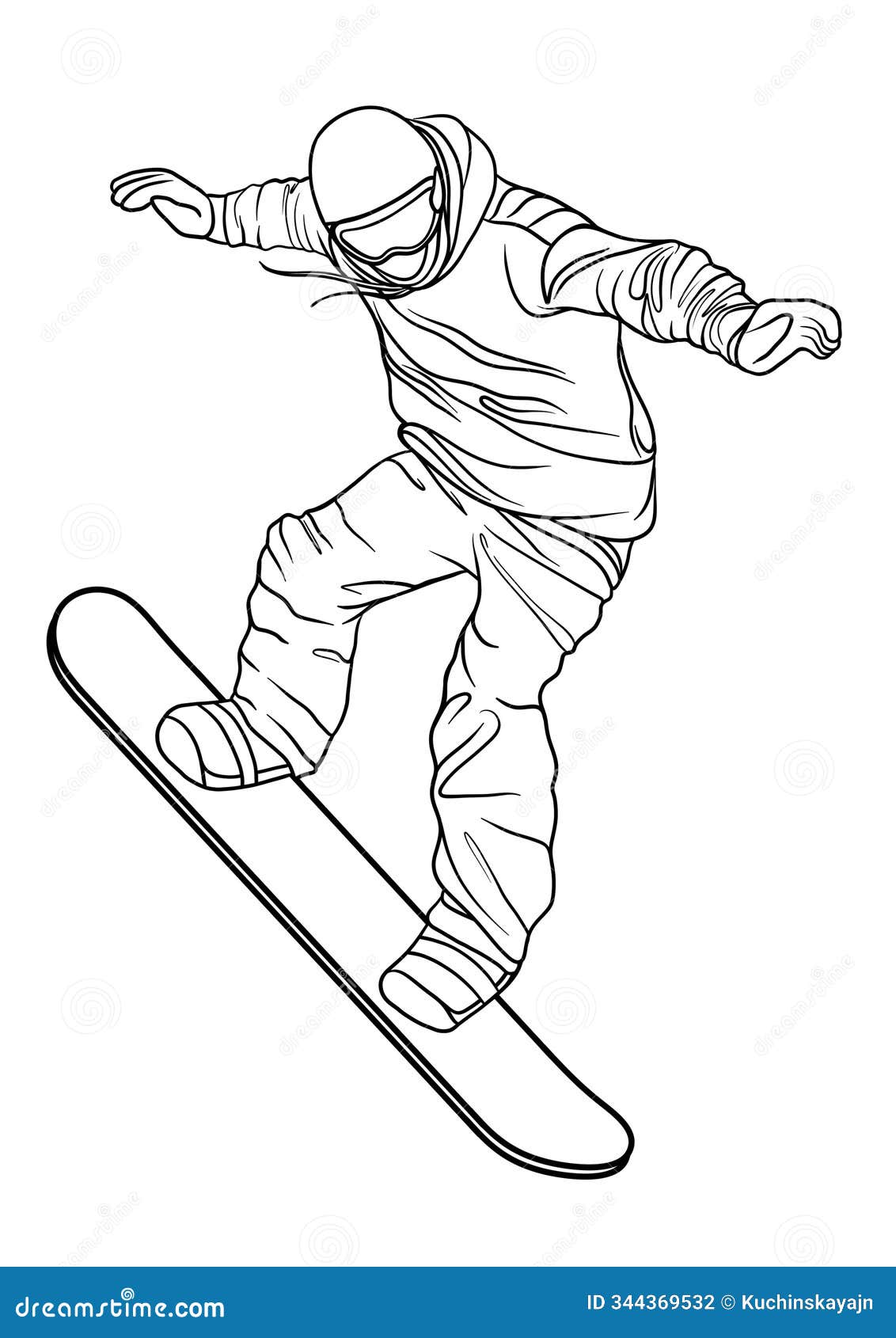 Snowboarder Jumping, Vector Outline Illustration of Snowboarder in ...