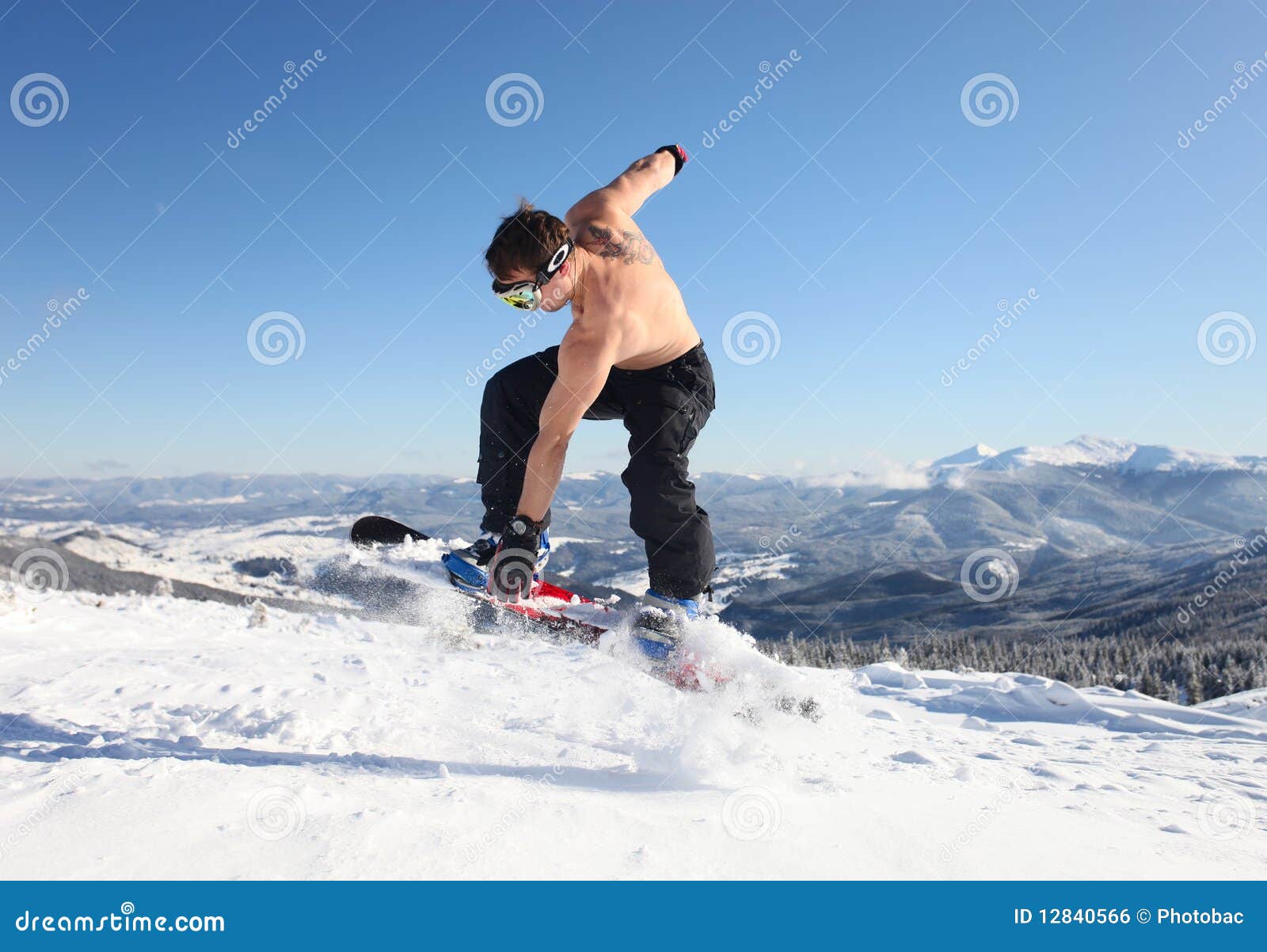 Snowboarder Jumps Up on the Mountain Top Stock Photo - Image of ride ...
