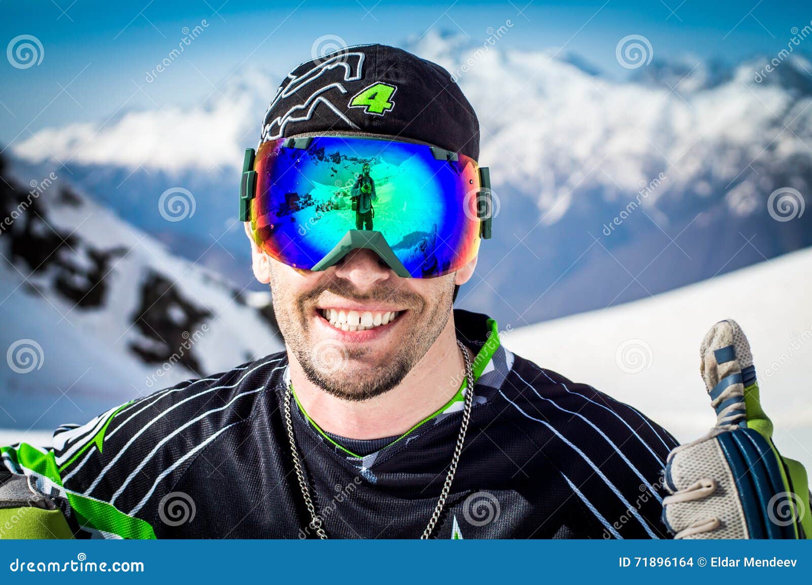 Snowboarder in a Mask Smiling Stock Photo - Image of beautiful, nature ...