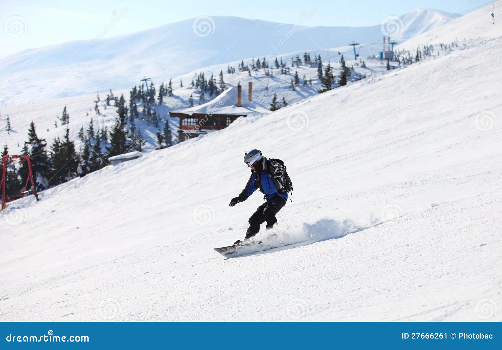 Snowboarder on a Mountain Slope Stock Image - Image of slide ...