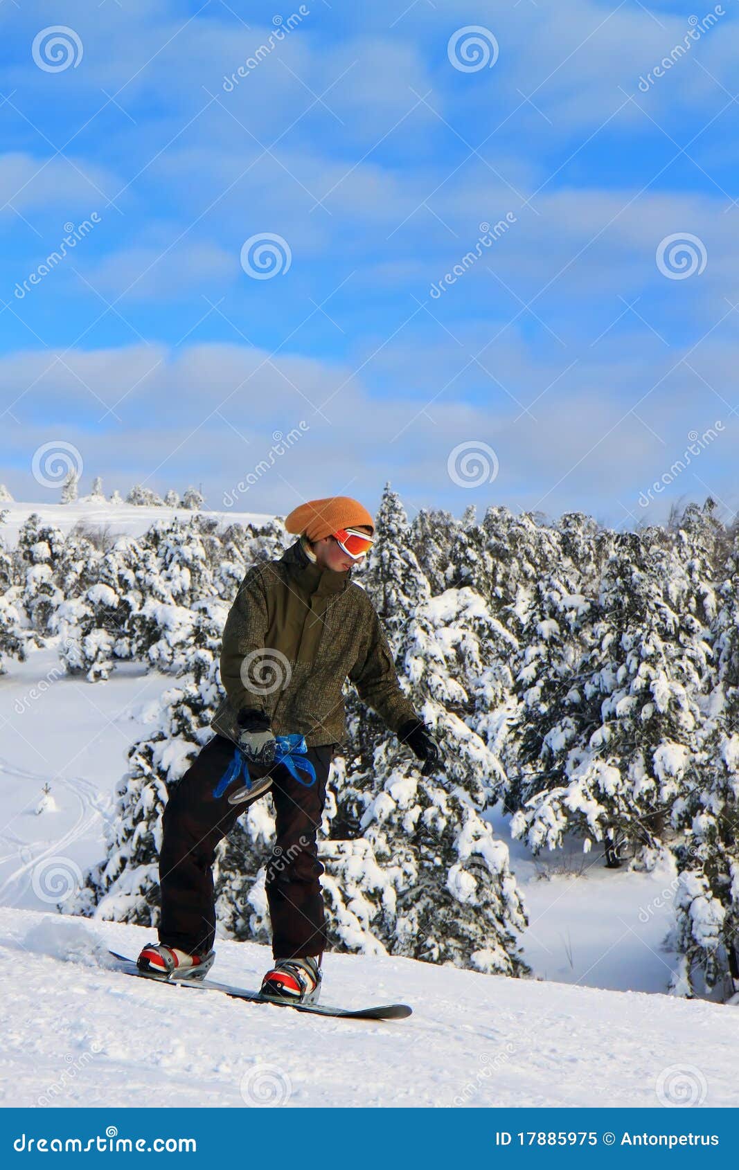 Snowboarder Moves Down the Slope Stock Image - Image of snowboard ...