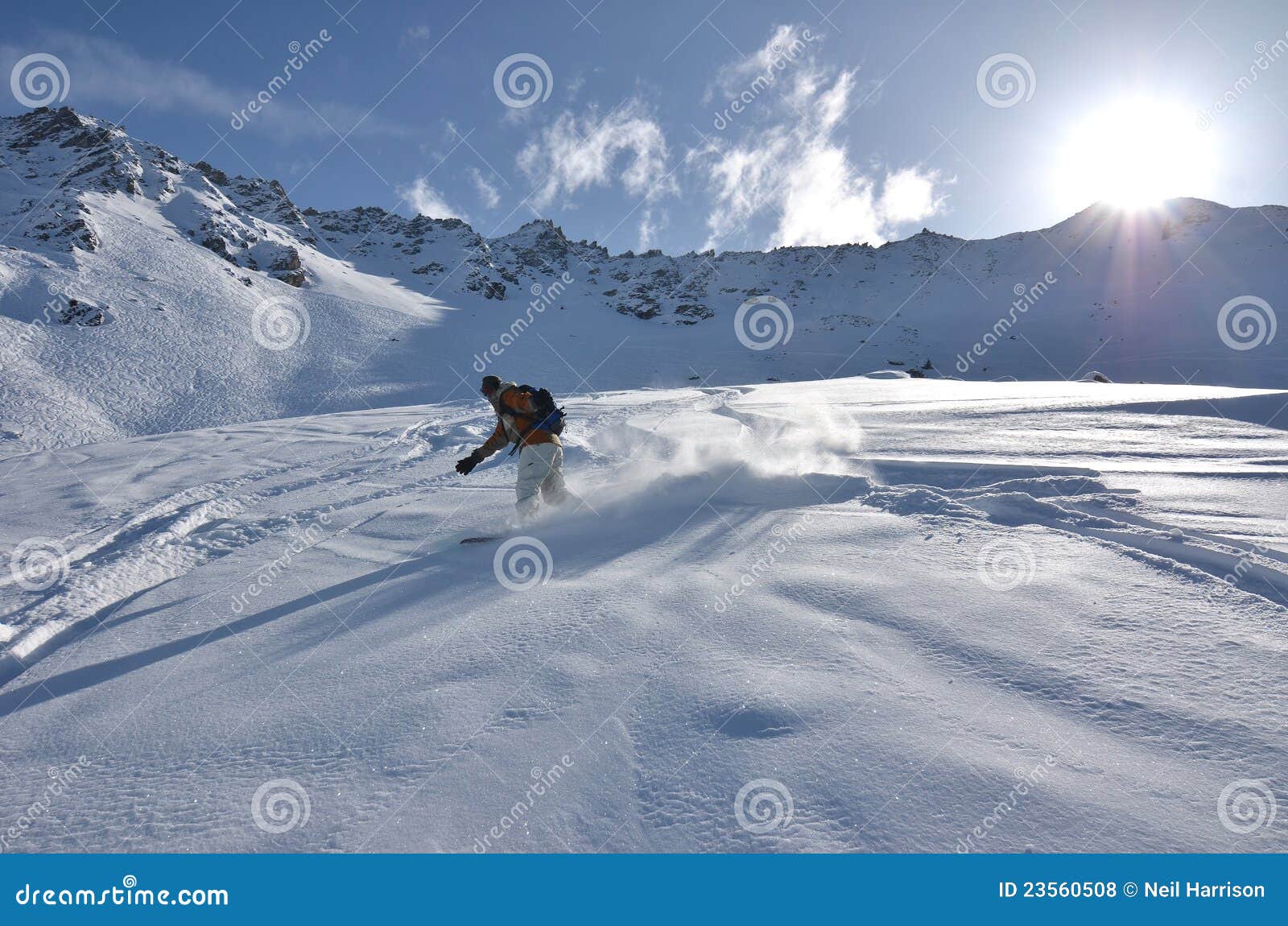 Snowboarder in Powder Snow stock photo. Image of rockies - 23560508