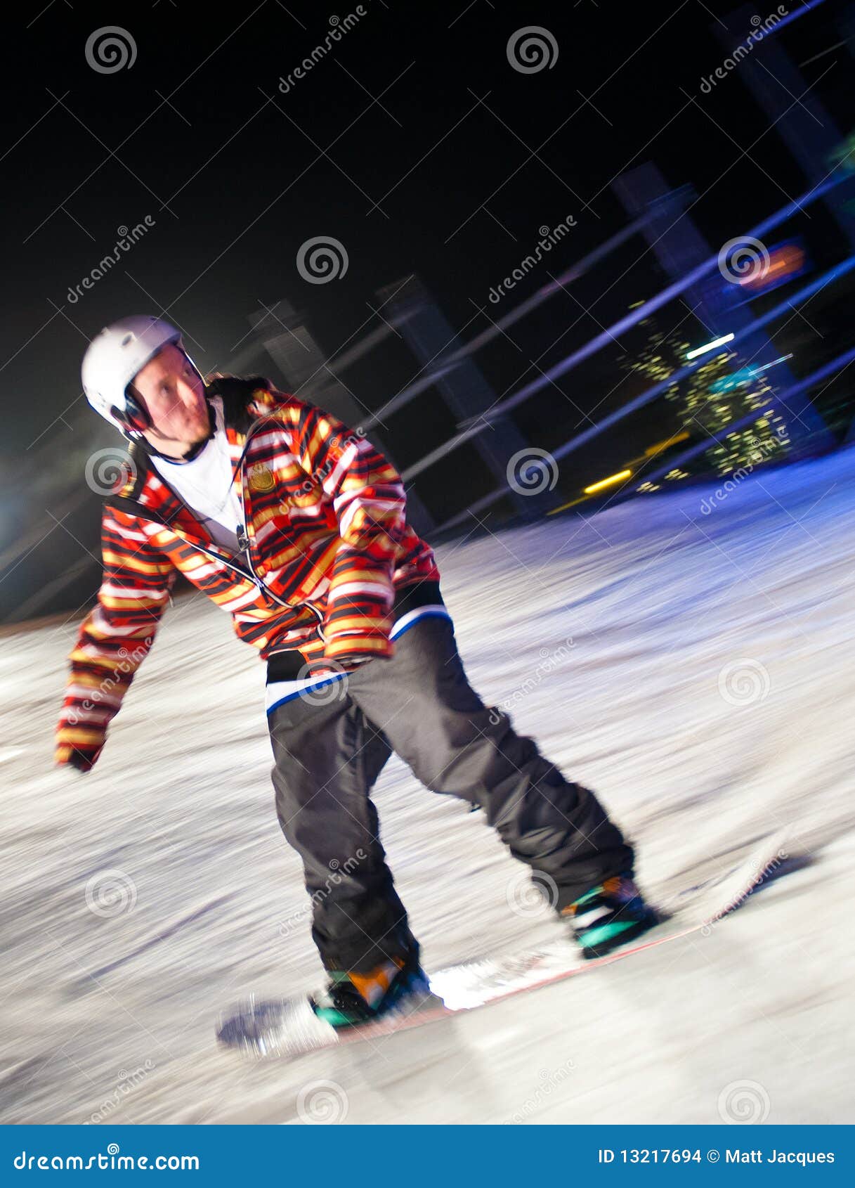 Snowboarder Rides at Night. Editorial Stock Image - Image of blur ...