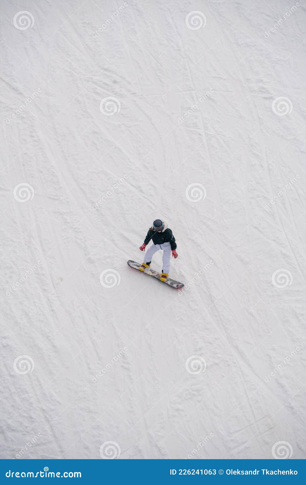 Snowboarder Riding on White Snow Covered Slope Top View Stock Image ...