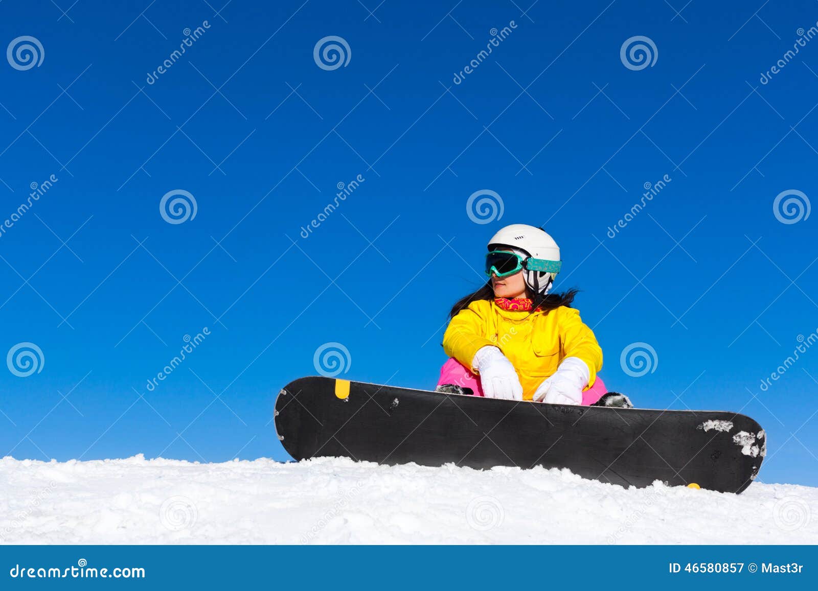 Snowboarder Sitting Snow Mountain Slope Copy Space Stock Image - Image ...