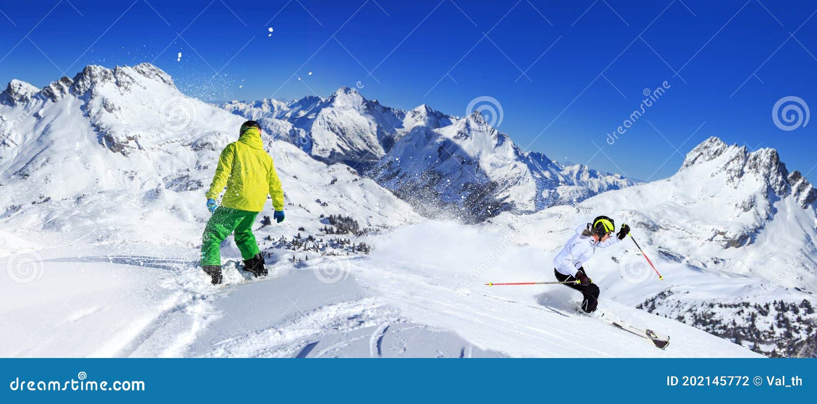 Snowboarder and ski driver stock photo. Image of moving - 202145772