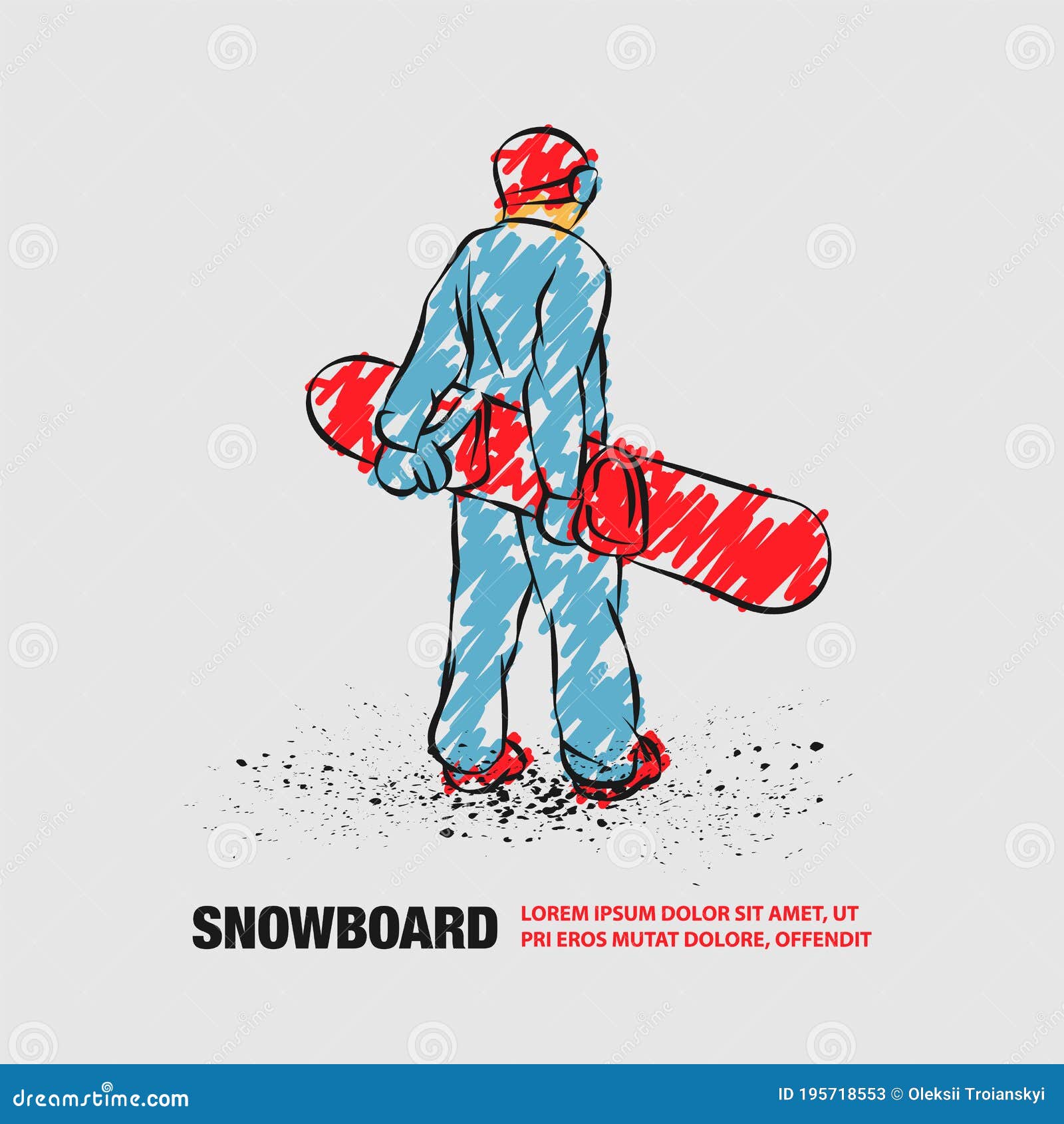Snowboarder Standing with the Board in His Hands, Back View. Vector ...
