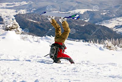 Snowboarder Standing on His Head in Snow Stock Photo - Image of snow ...