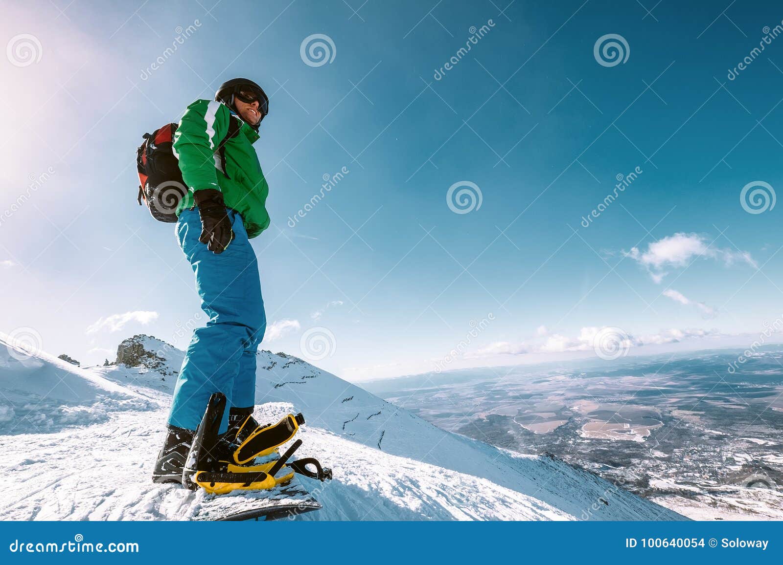 Snowboarder Stay on the Mountain Top Stock Photo - Image of blue ...