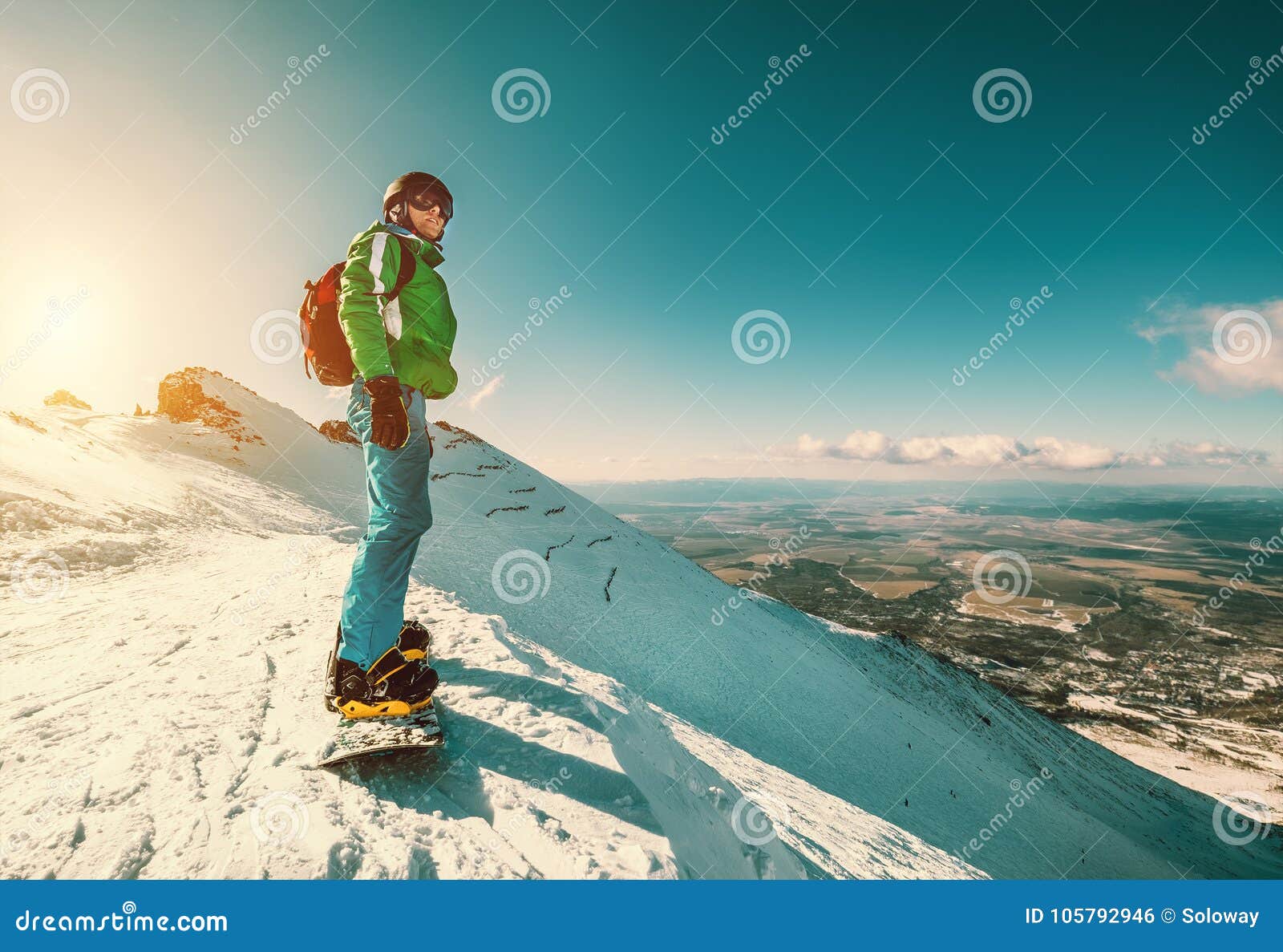 Snowboarder Stay on the Mountain Top Stock Photo - Image of male ...