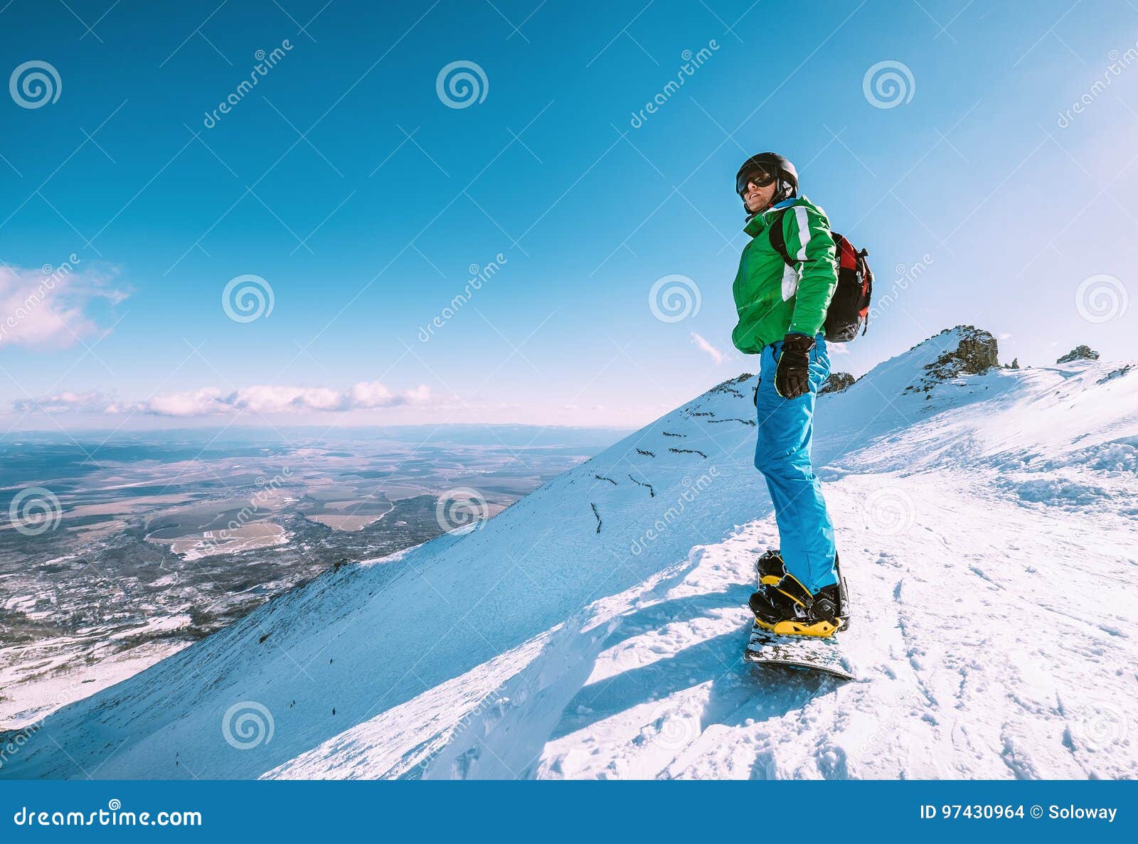 Snowboarder Stay on the Mountain Top Stock Photo - Image of snowboard ...