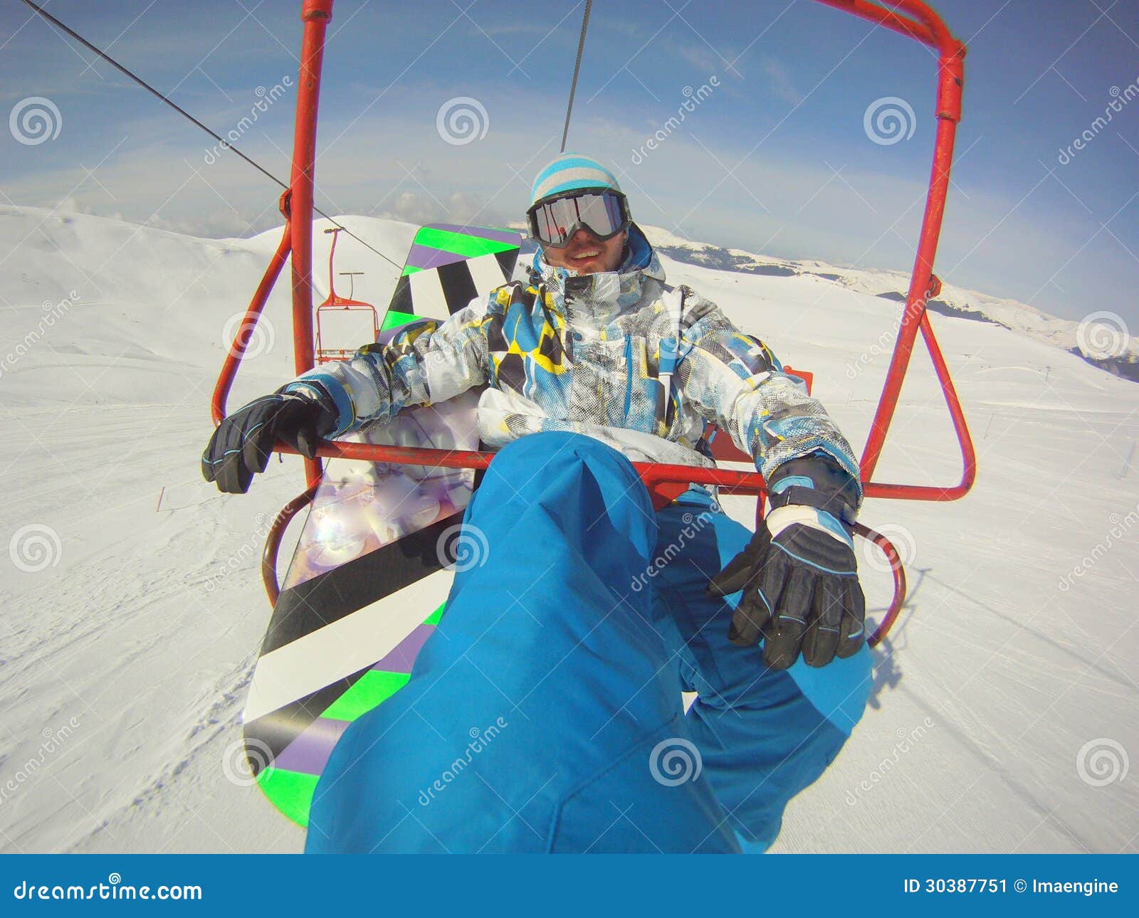 Snowboarder Using Cable Car Portrait Stock Image - Image of clean ...