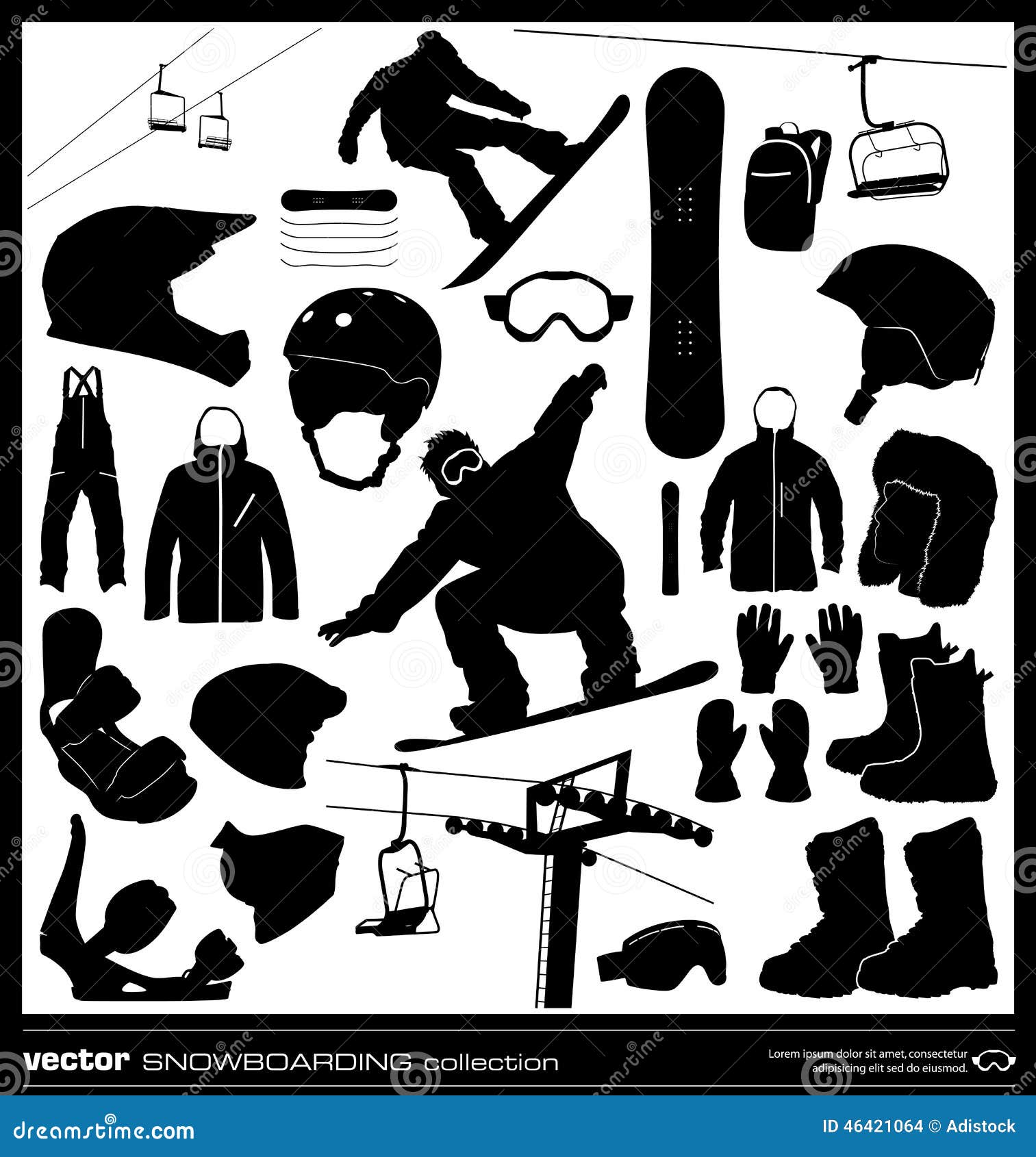 Snowboarding Elements Vector Set. Stock Vector - Illustration of ...