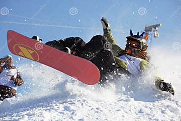 Snowboarding extreme fall editorial photography. Image of blue - 7937697