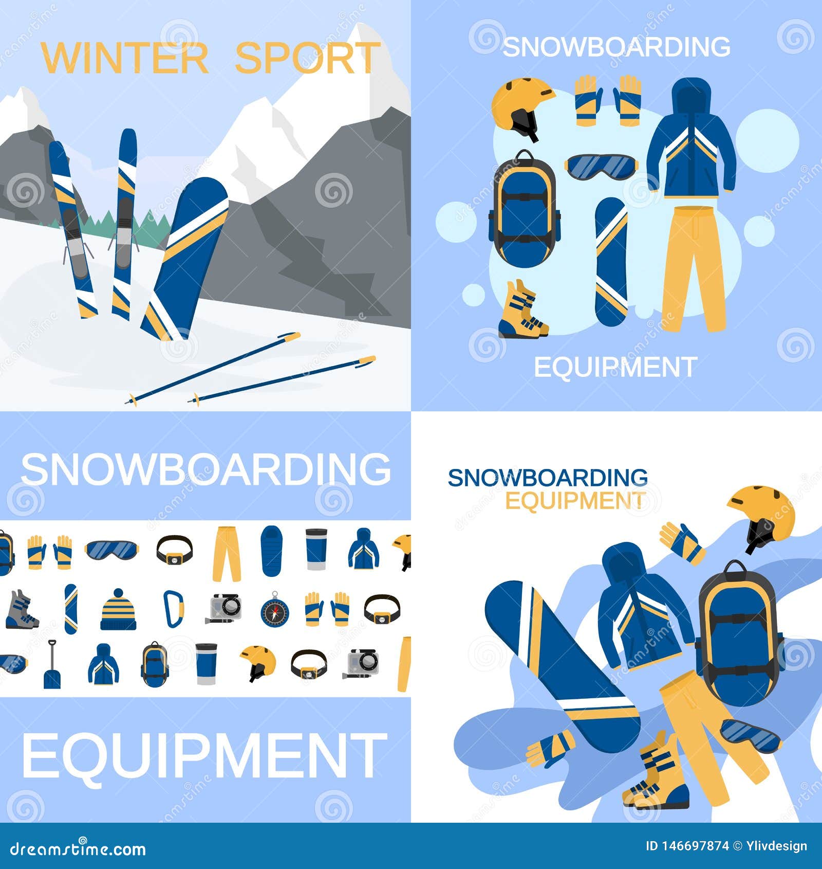 Snowboarding Gear Banner Set, Flat Style Stock Vector - Illustration of ...