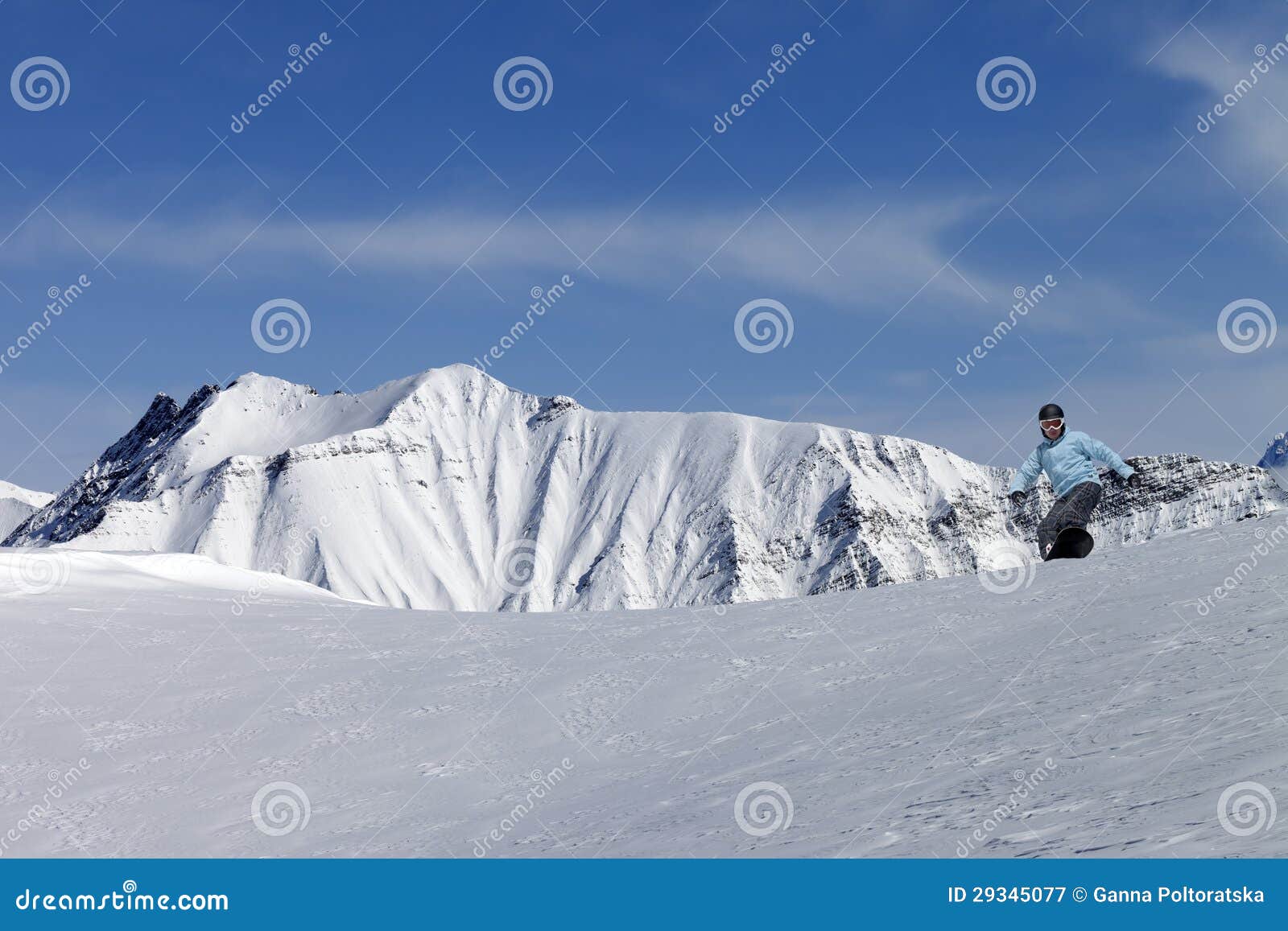 Snowboarding in mountains stock image. Image of gudauri - 29345077