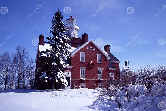 Snowbound Big Bay Point Lighthouse, MI Stock Photo - Image of snowy ...