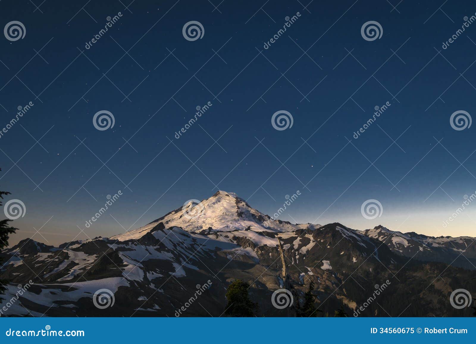 Snowcapped Mount Baker Lit by the Full Moon, Washington State Stock ...