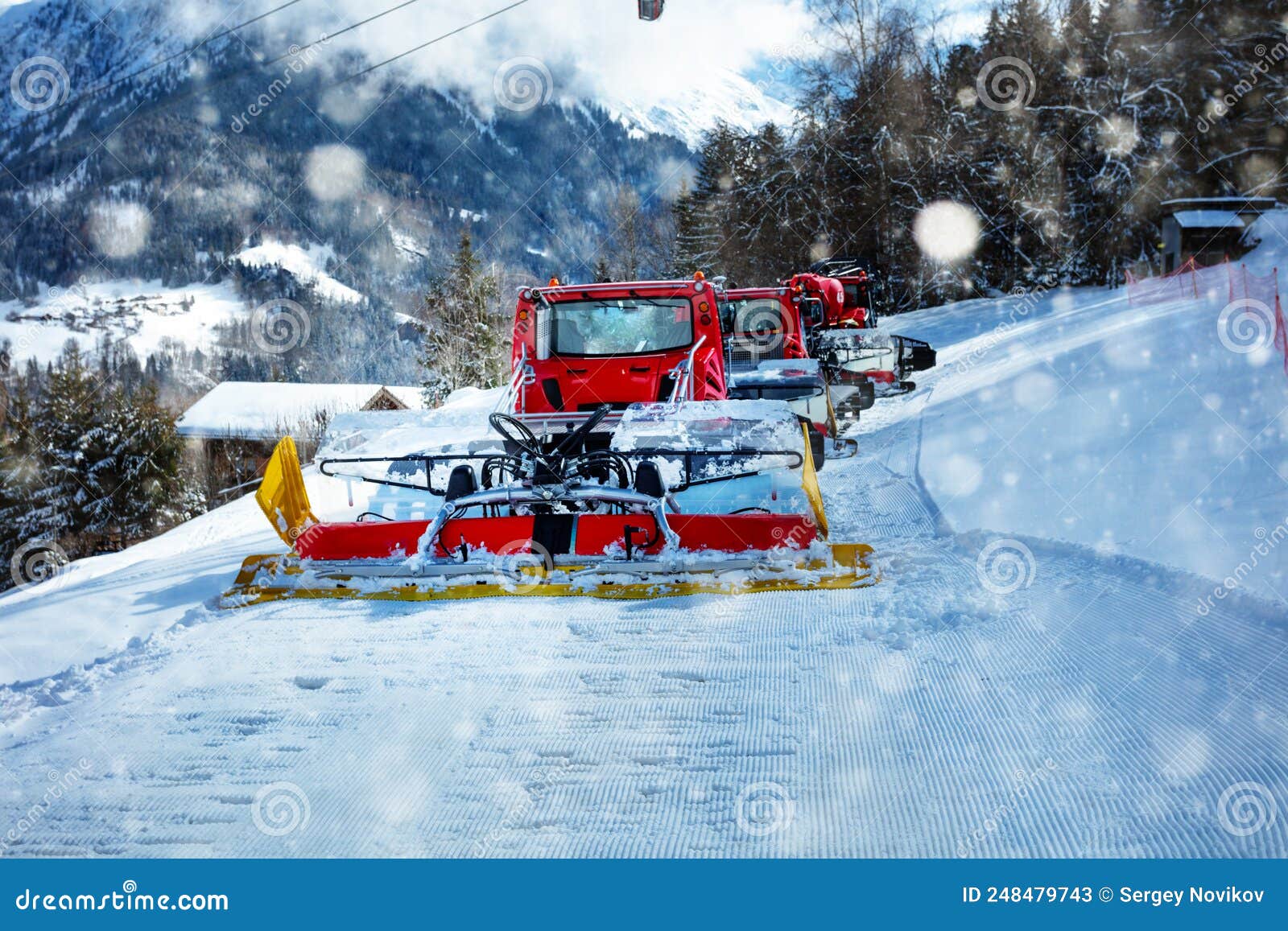 Snowcat Ratrack Machine Make Snow at Ski Resort during Snowfall Stock ...
