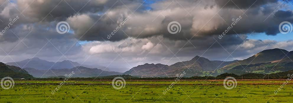 Snowdon Mountain Ranges Panorama Stock Photo - Image of dappled ...