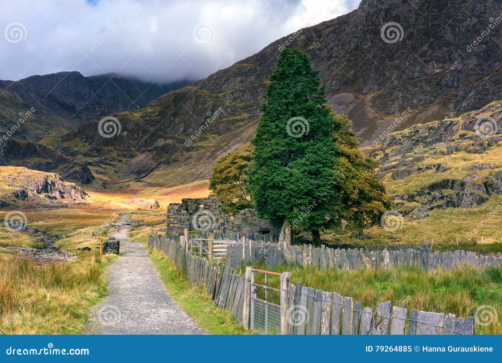 Snowdonia Landscape. River Flows Down the Mountain. Stock Image - Image ...