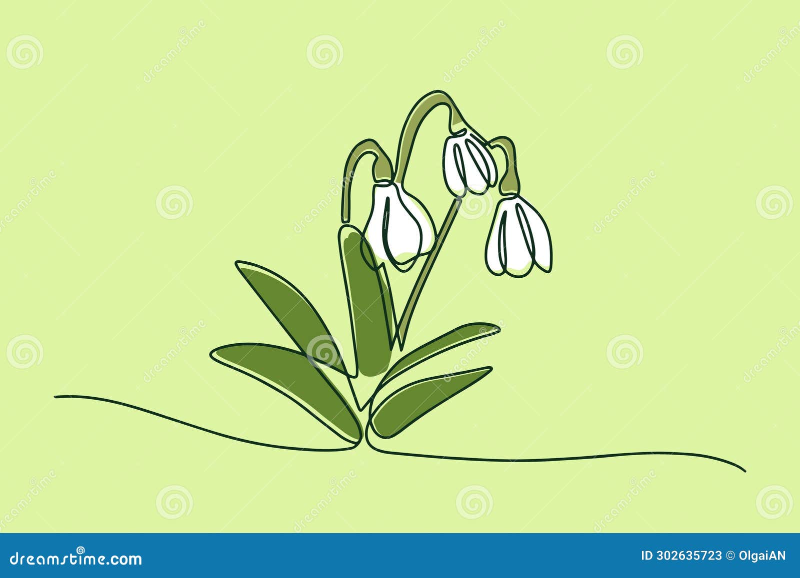 Snowdrop in One Line. Continuous One Line of White Snowdrop. Spring ...
