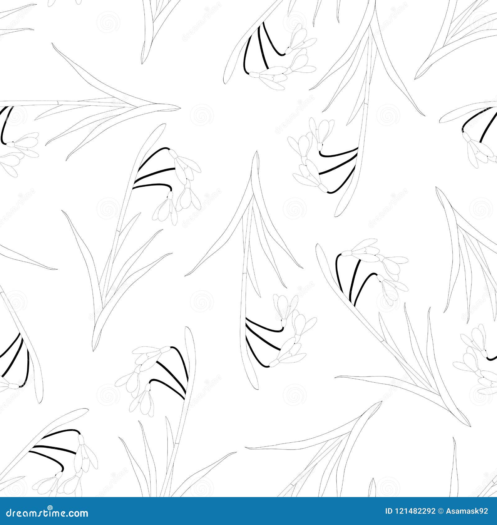 Snowdrop Outline Seamless on White Background. Vector Illustration ...
