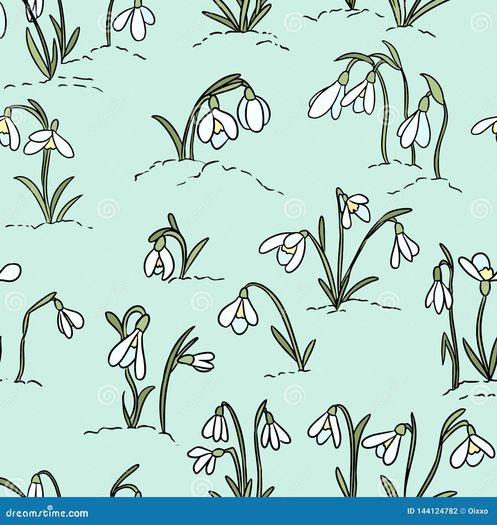 Snowdrops Flowers Seamless Pattern. Beginning of Spring Stock Vector ...