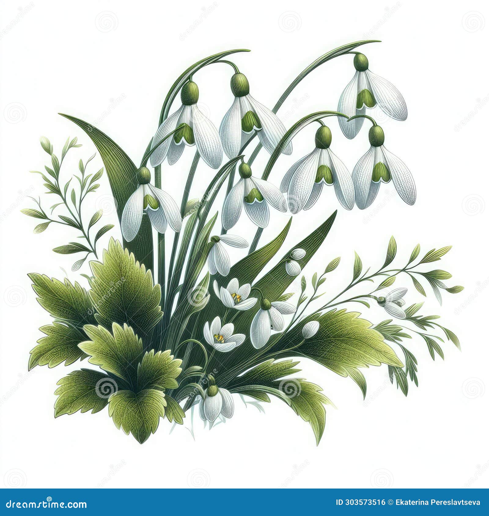 Snowdrops Flowers with White Card on White Background. Creative ...