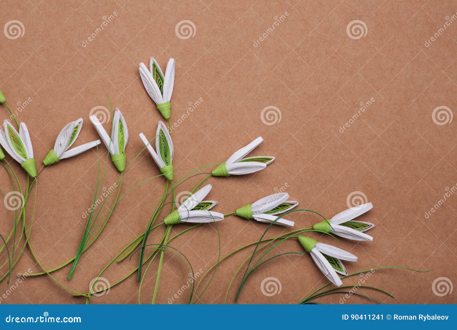 Snowdrops Make in Quilling Art Isolated on Brown Background Stock Image ...