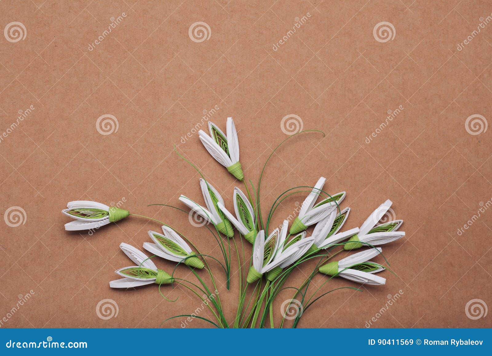 Snowdrops Make in Quilling Art Isolated on Brown Background Stock Image ...