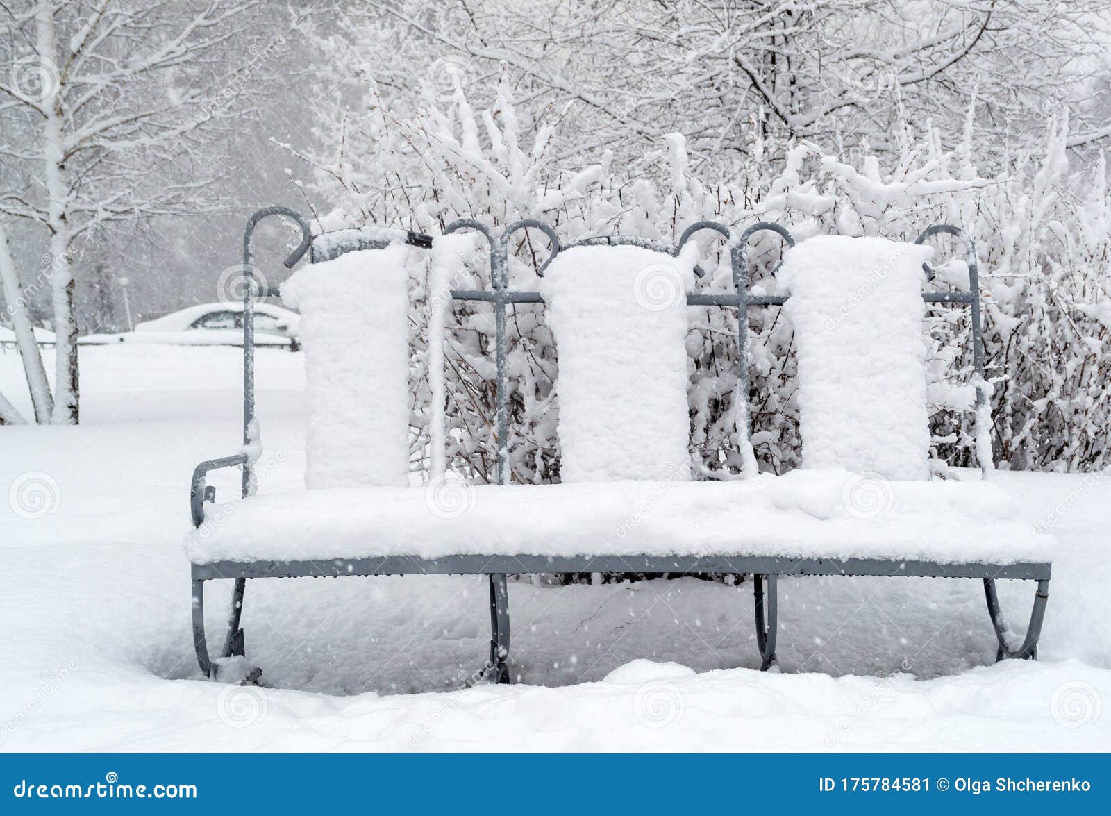 Snowed Park Bench Against the Background of a Winter Landscape Stock ...