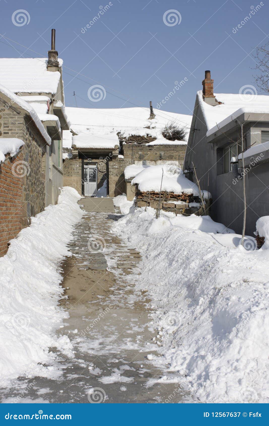 Snowed Street after Snow Storm Stock Image - Image of storm, greeting ...