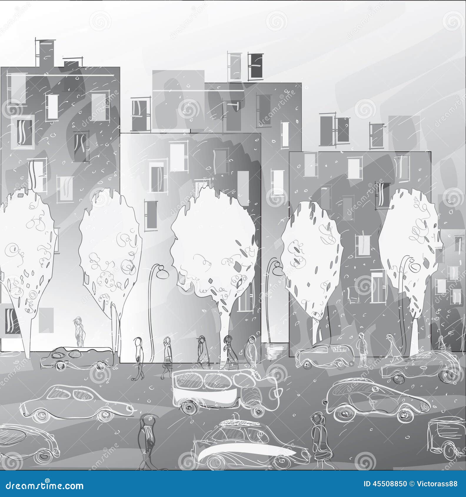 Snowfall in a City stock vector. Illustration of city - 45508850