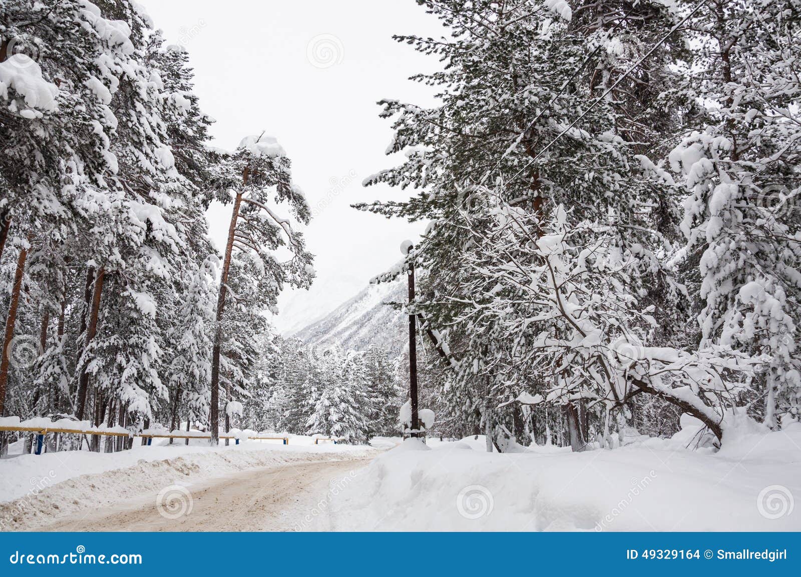 Snowfall on the Mountain Road Stock Photo - Image of snowdrift ...