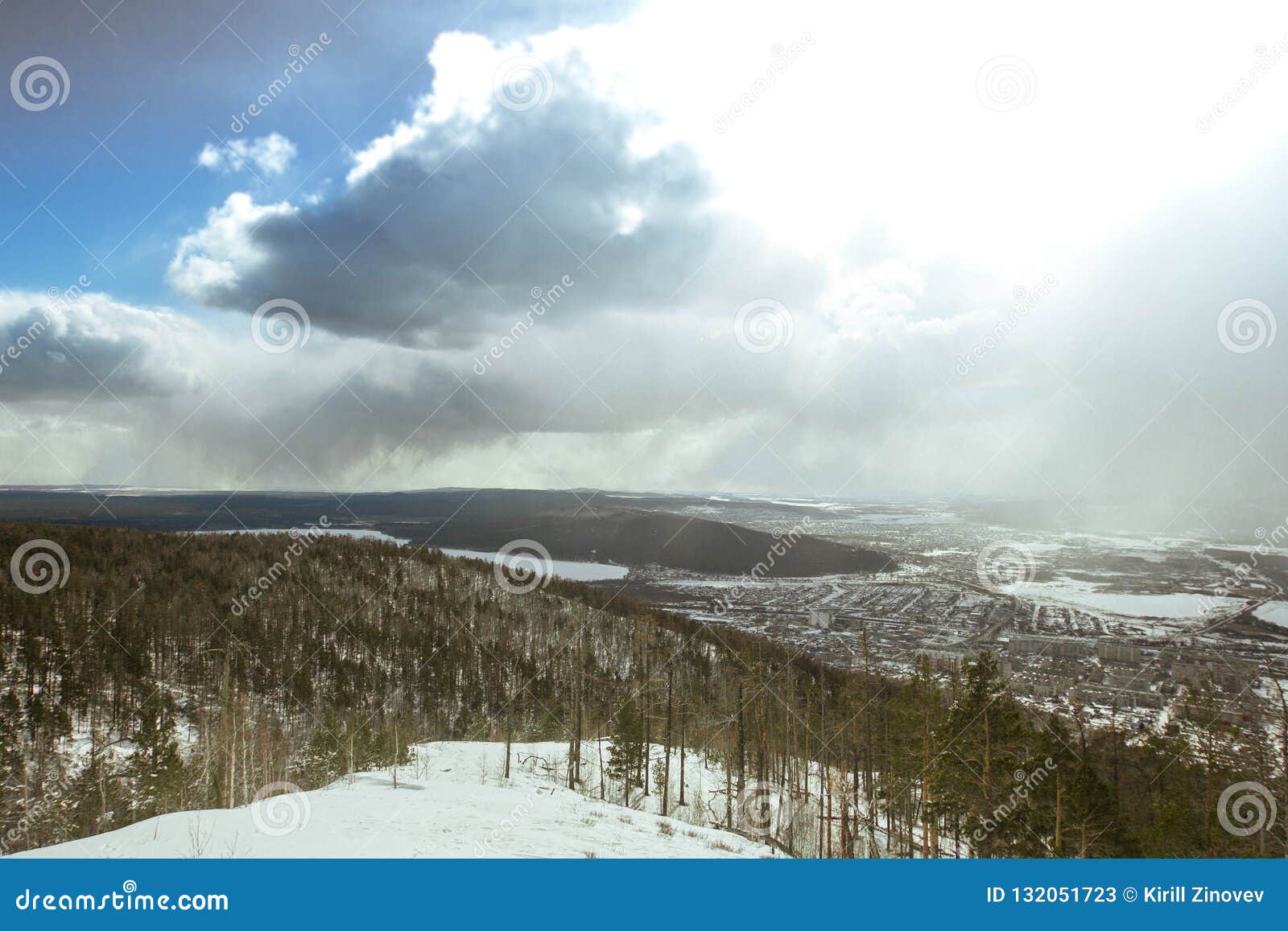 Snowfall in the mountains stock image. Image of evergreen - 132051723