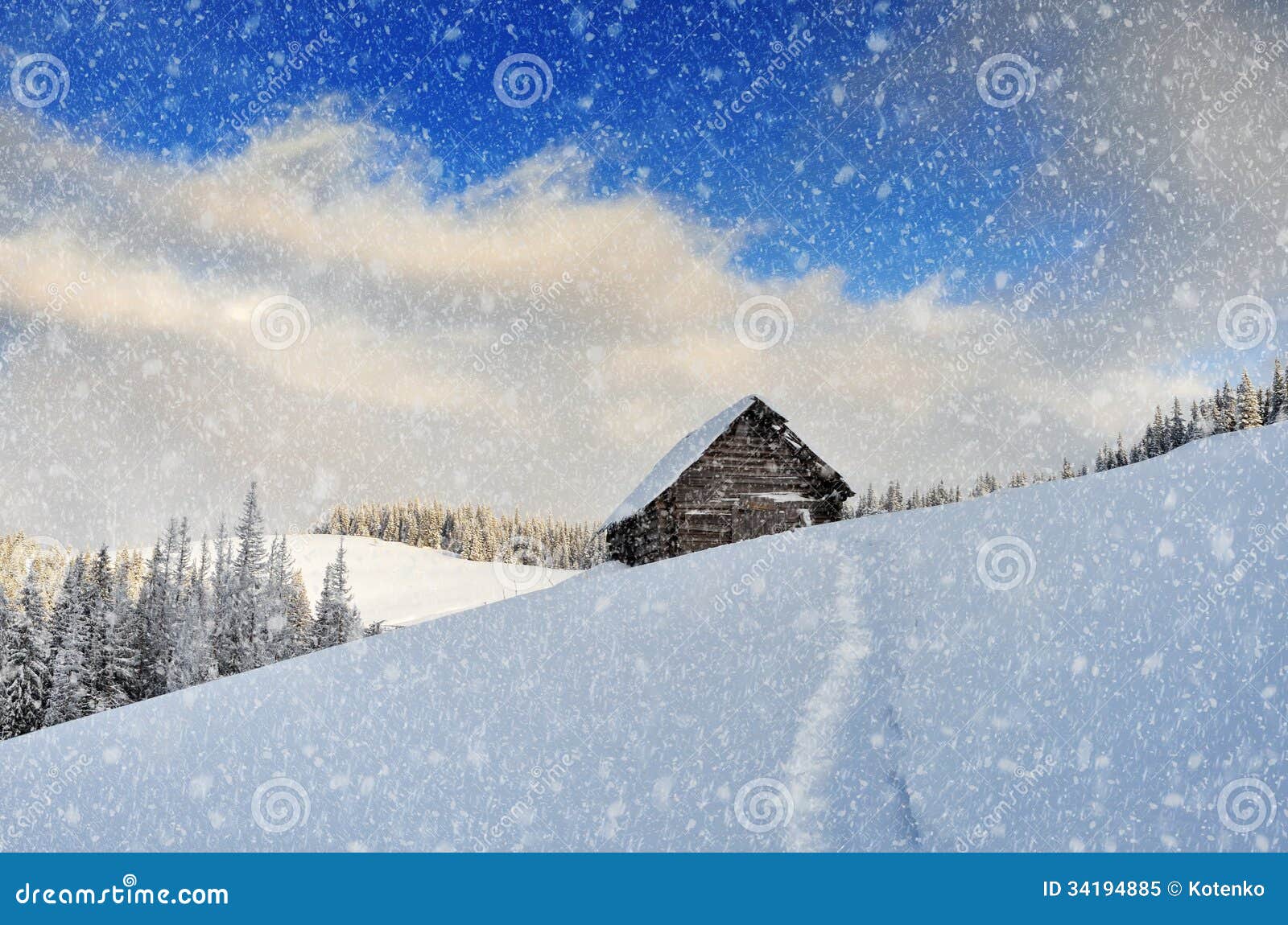 Snowfall in the mountains stock image. Image of snow - 34194885