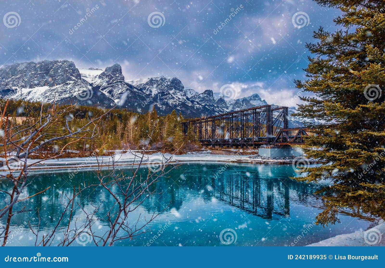 Snowfall Over the Canmore River Valley Stock Image - Image of panorama ...