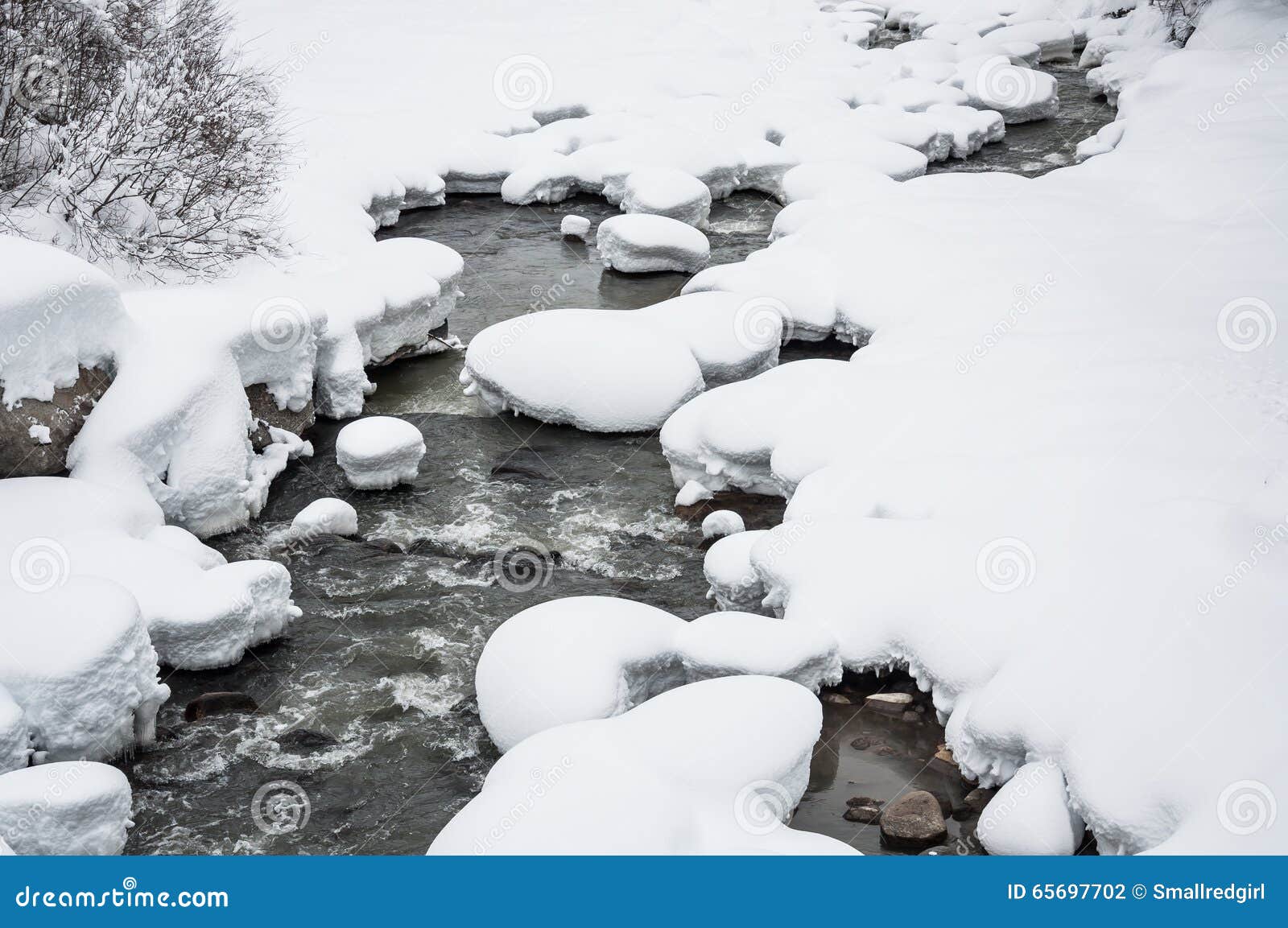 Snowfall on the river. stock photo. Image of season, park - 65697702