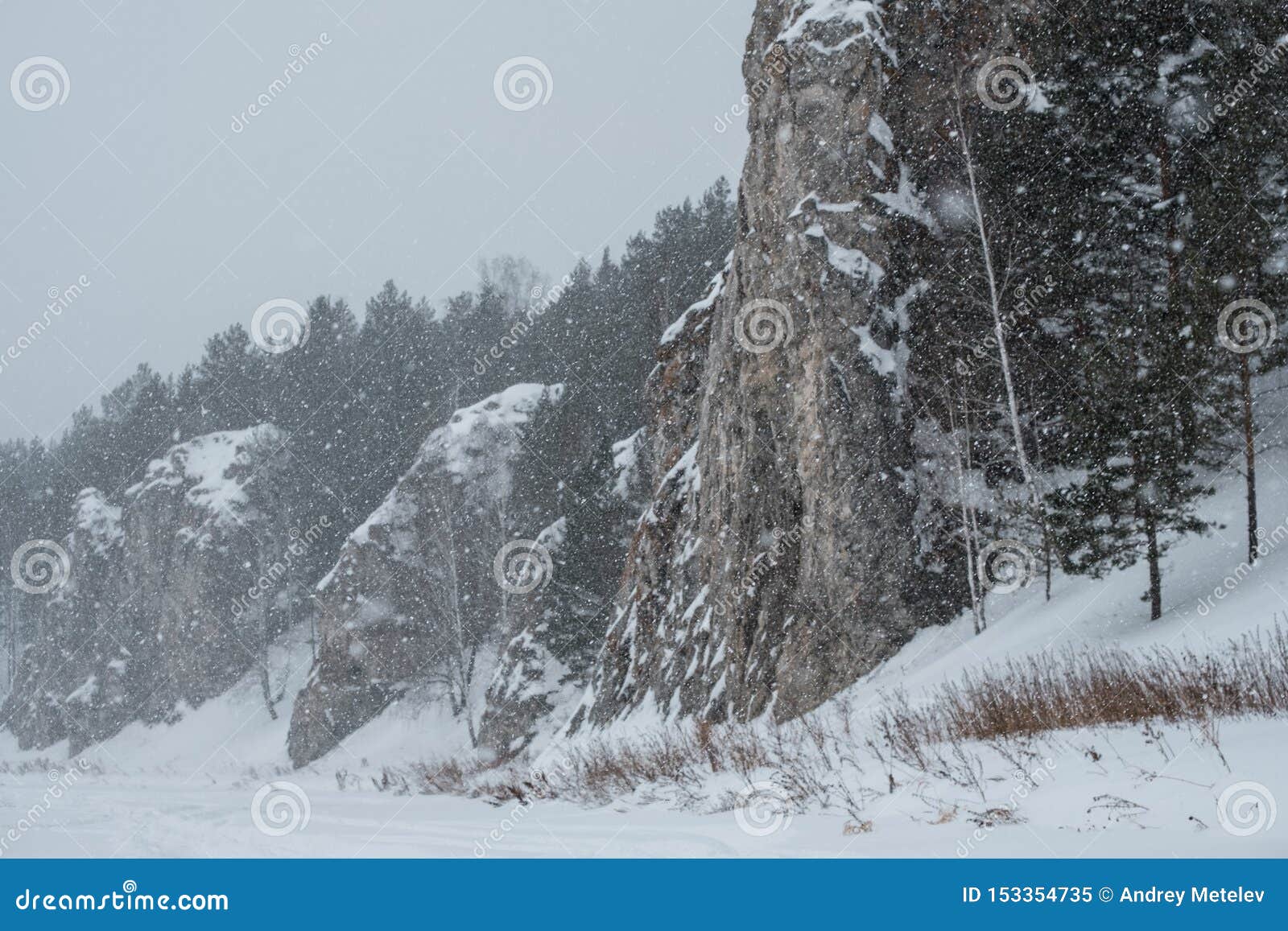 Snowfall on a Rock in the Winter Stock Image - Image of hill, december ...