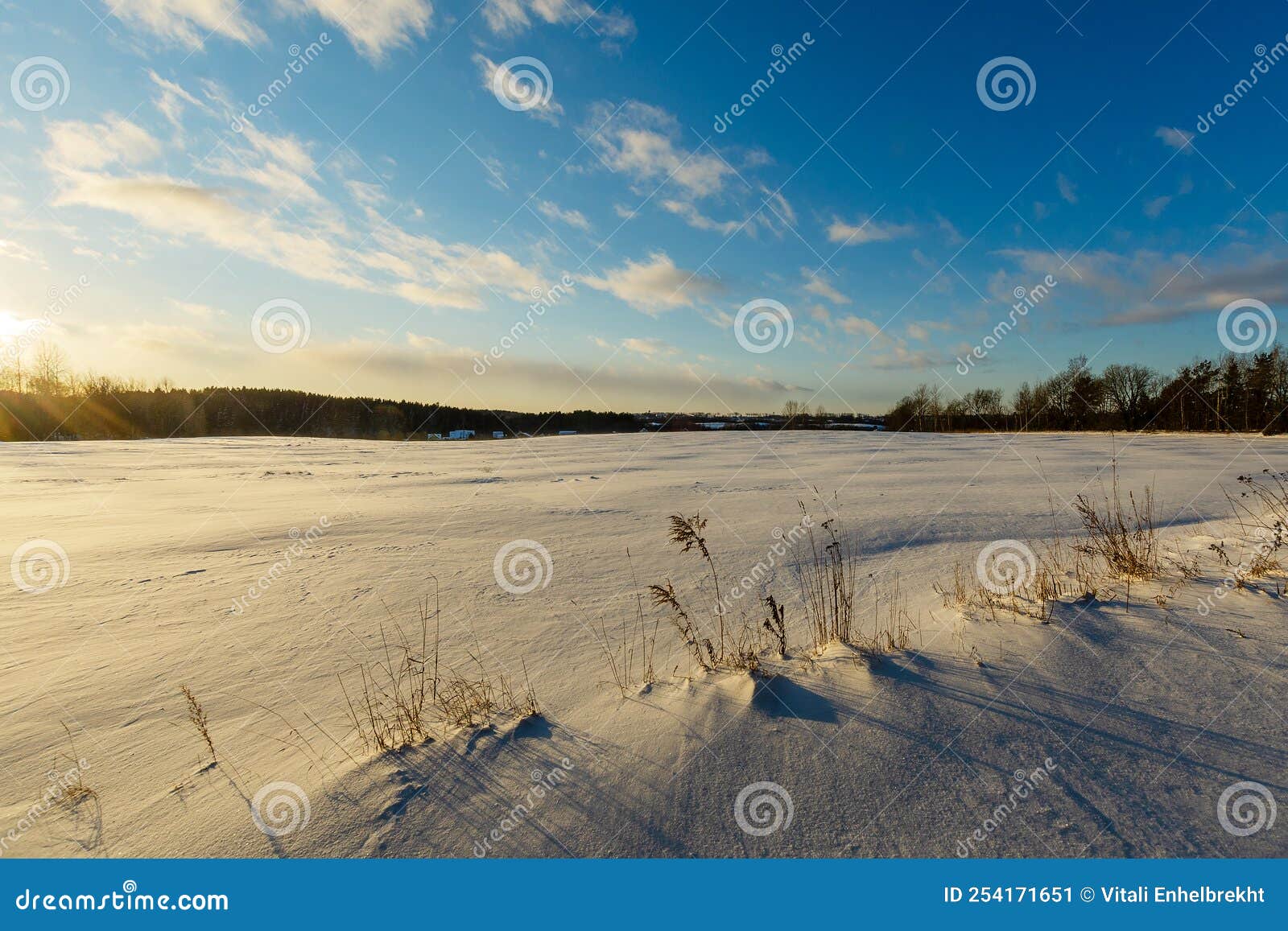 Snowfield at Sunset in Winter Stock Image - Image of climate, outdoor ...