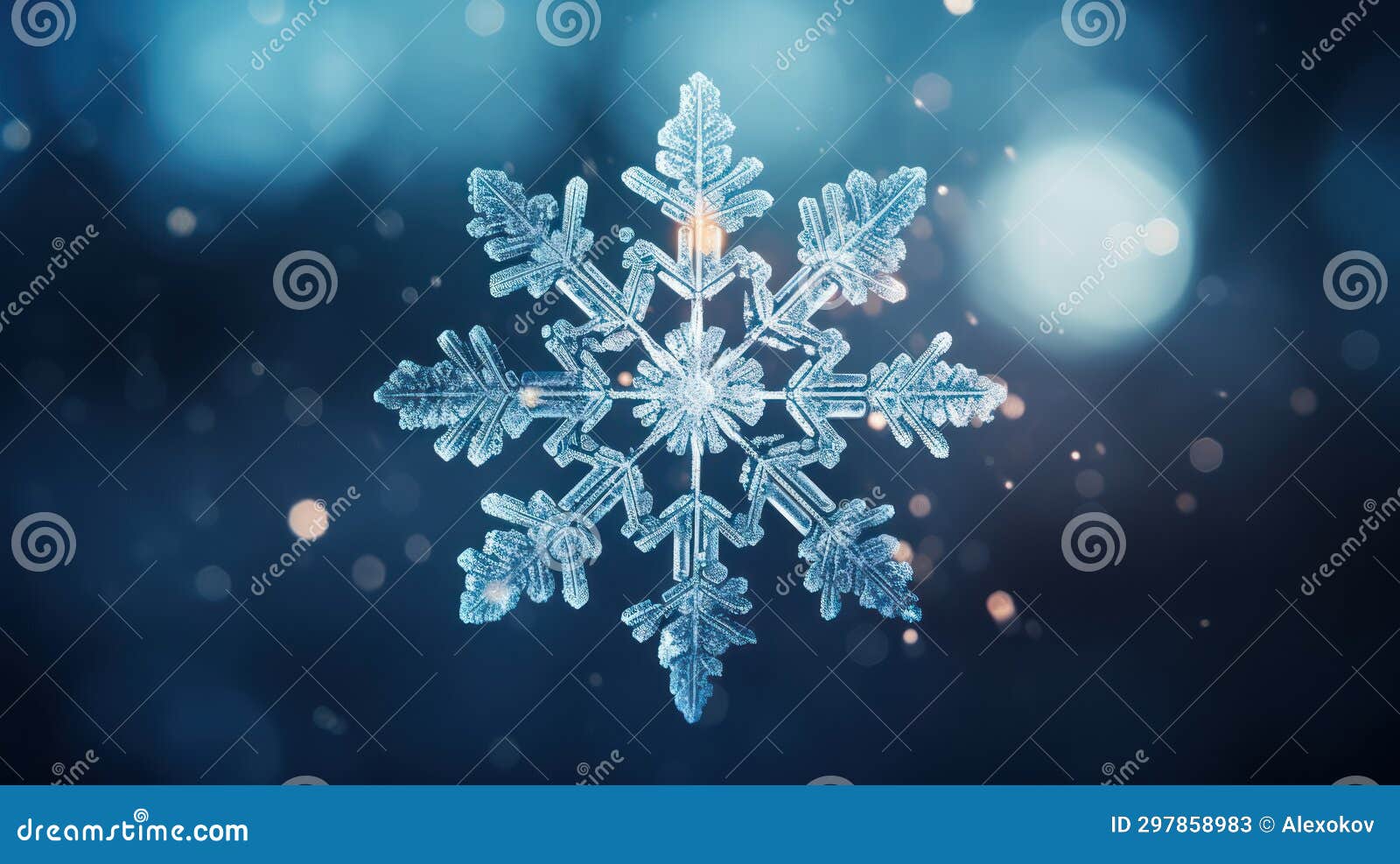 Snowflake on Blue Bokeh Background. 3D Rendering Generative AI Stock ...