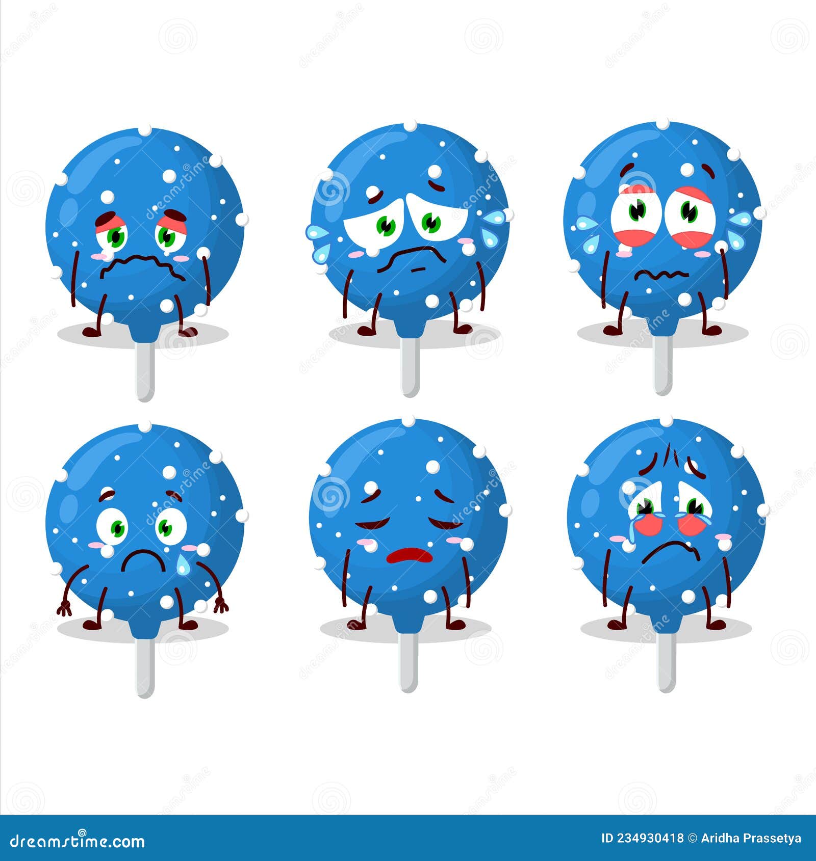 Snowflake Blue Candy Cartoon Character with Sad Expression Stock Vector ...