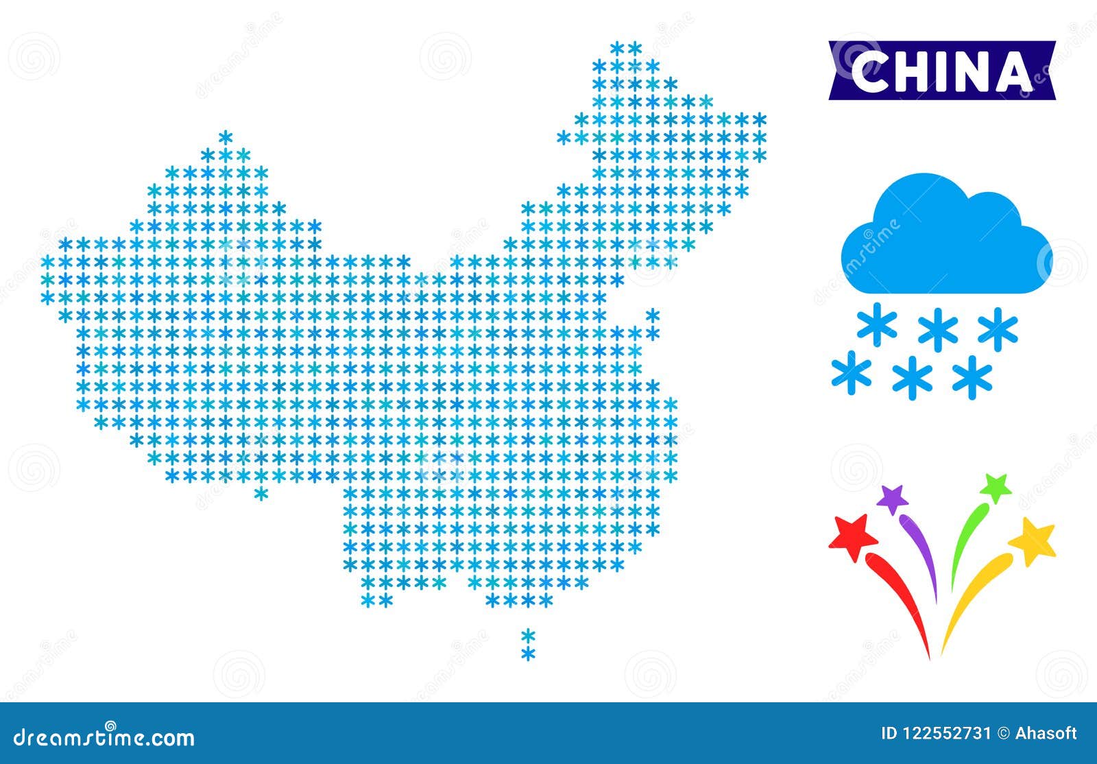 Snowflake China Map stock vector. Illustration of dotted - 122552731